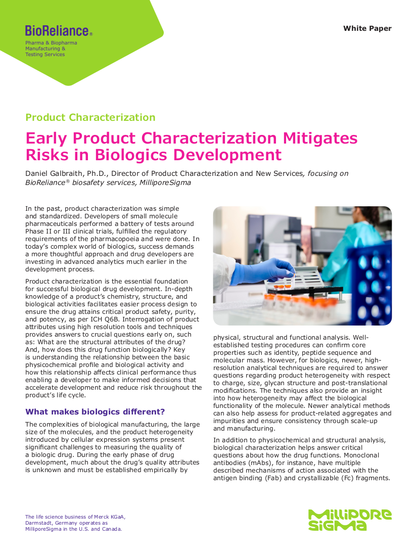 Early Product Characterization Mitigates Risk in Biologic Development